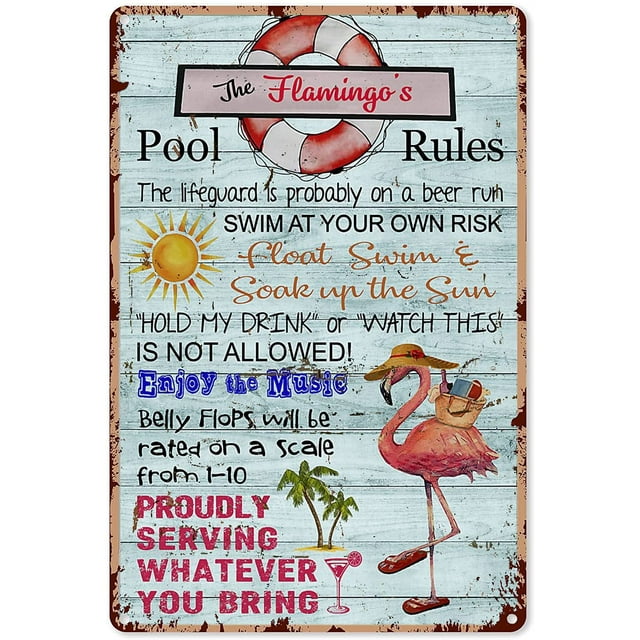 Funny Swimming Pool Signs Flamingo Pool Rule Metal Sign Decor Tin ...