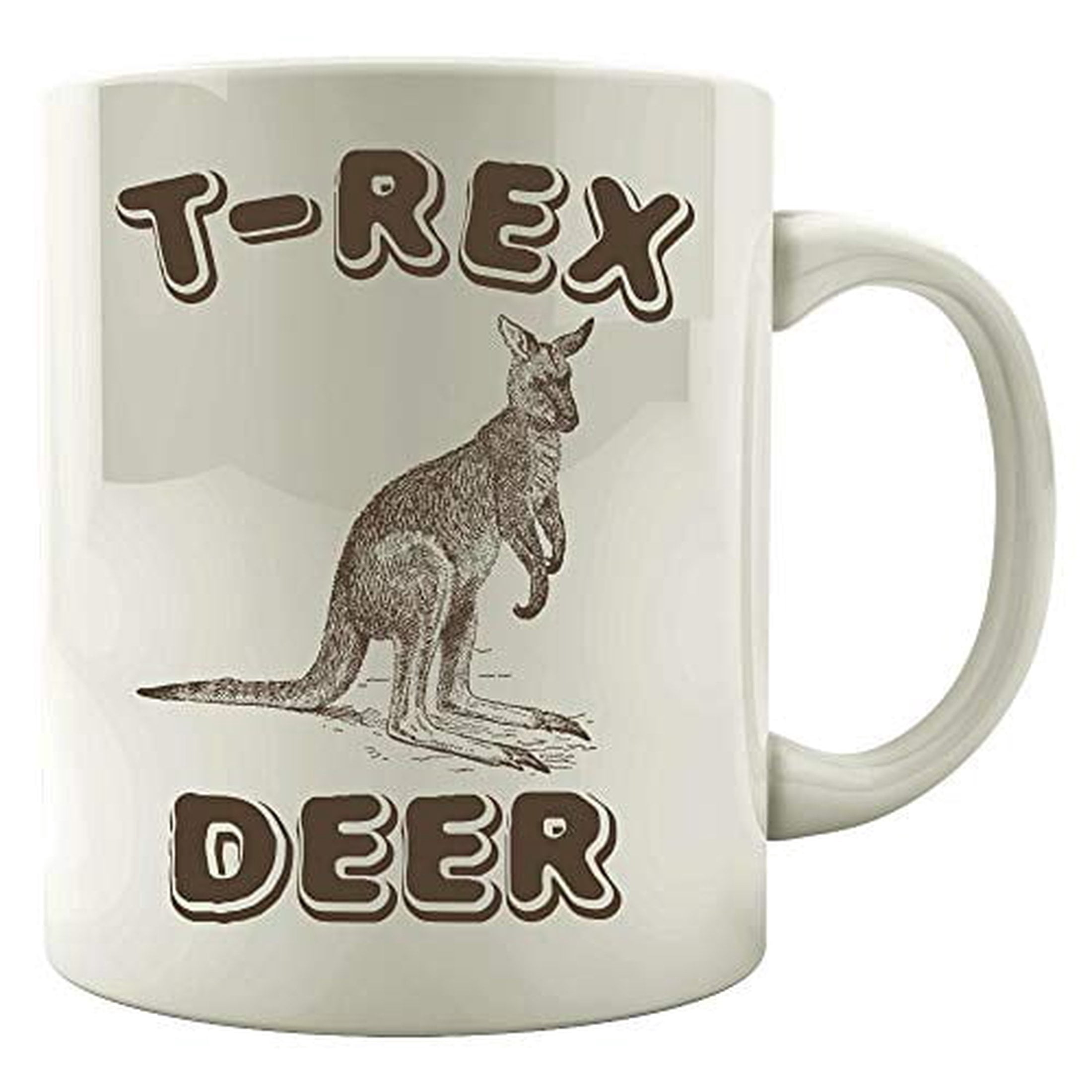 Funny T-Rex, Deer, and Kangaroo Mug - Whimsical Wildlife Humor Coffee ...
