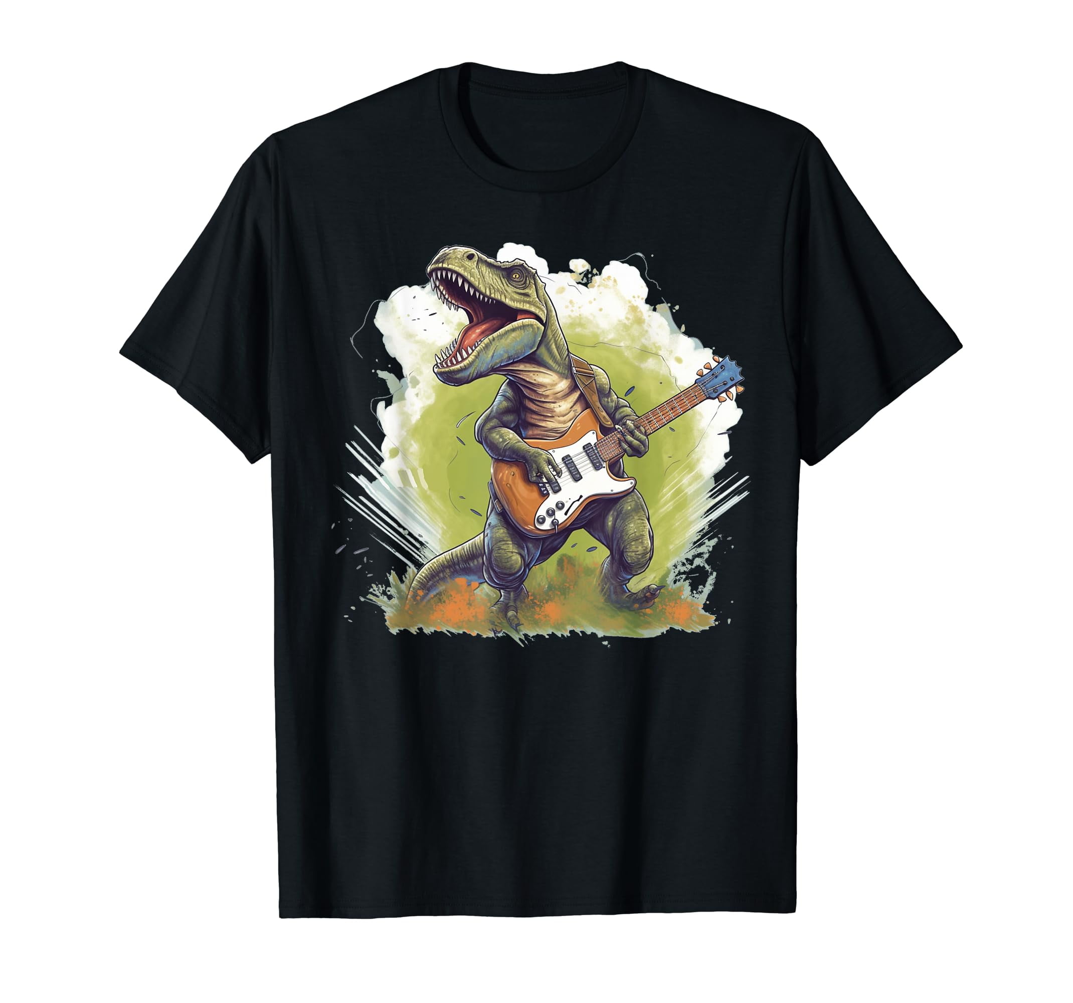 Funny T Rex Dinosaurs with cool electric Guitar Black T-Shirt - Walmart.com