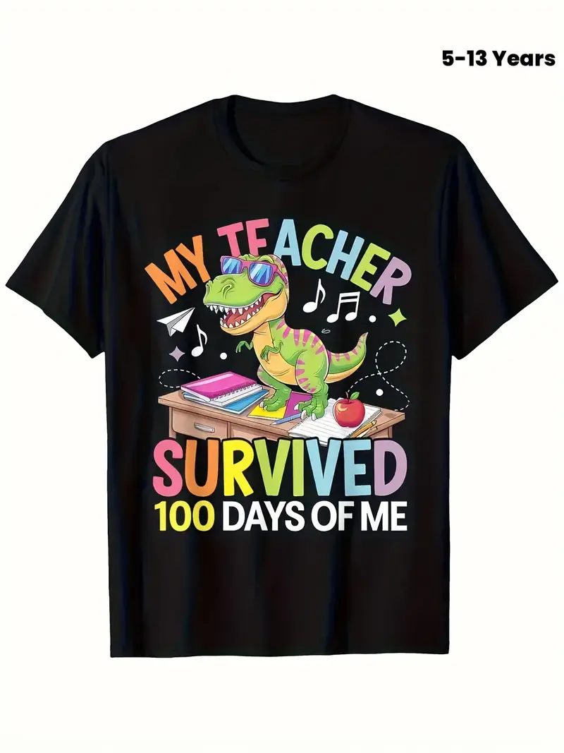 Funny T-Rex Teacher Survived 100 Days Gift Unisex Graphic Short Sleeve ...