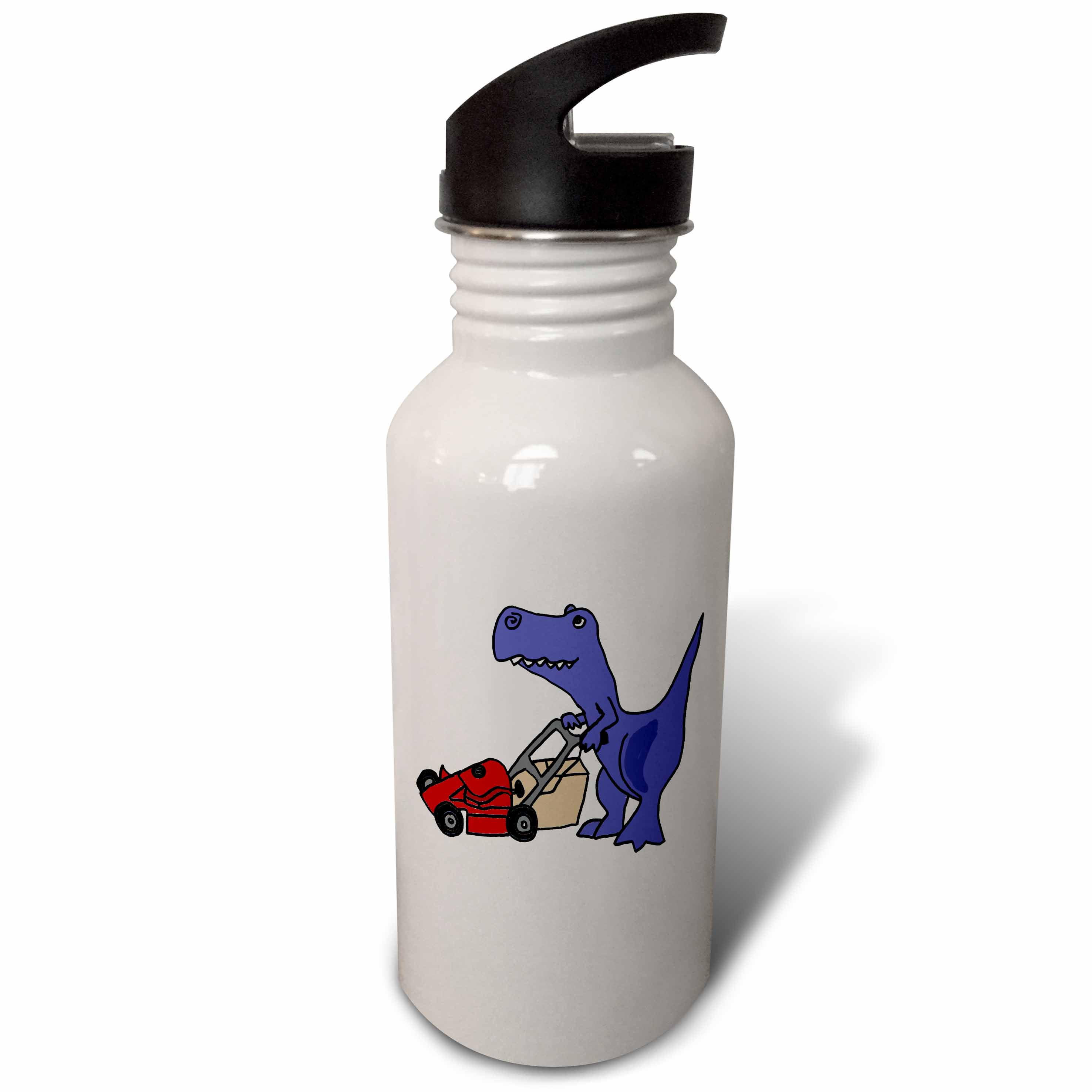 Funny T-rex Dinosaur Pushing Lawn Mower 21 oz Sports Water Bottle wb ...