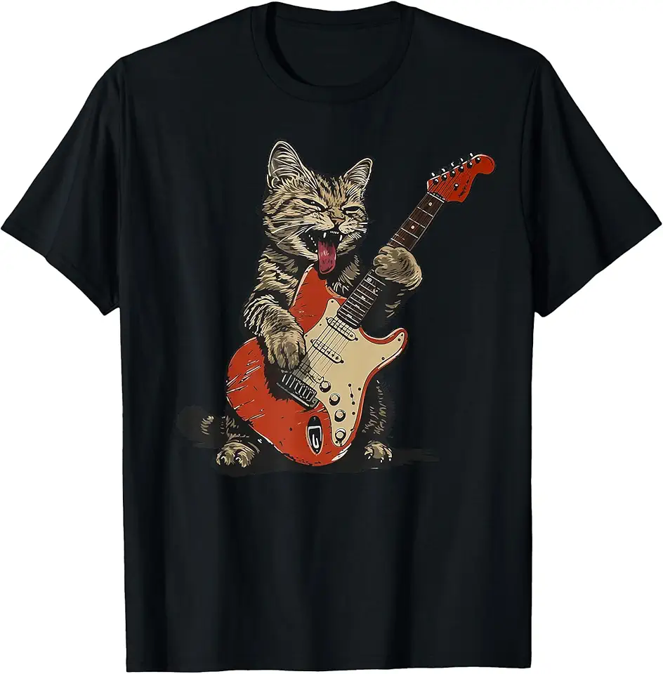 Funny Tabby Cat Playing Electric Guitar for Musicians Unisex Cotton ...