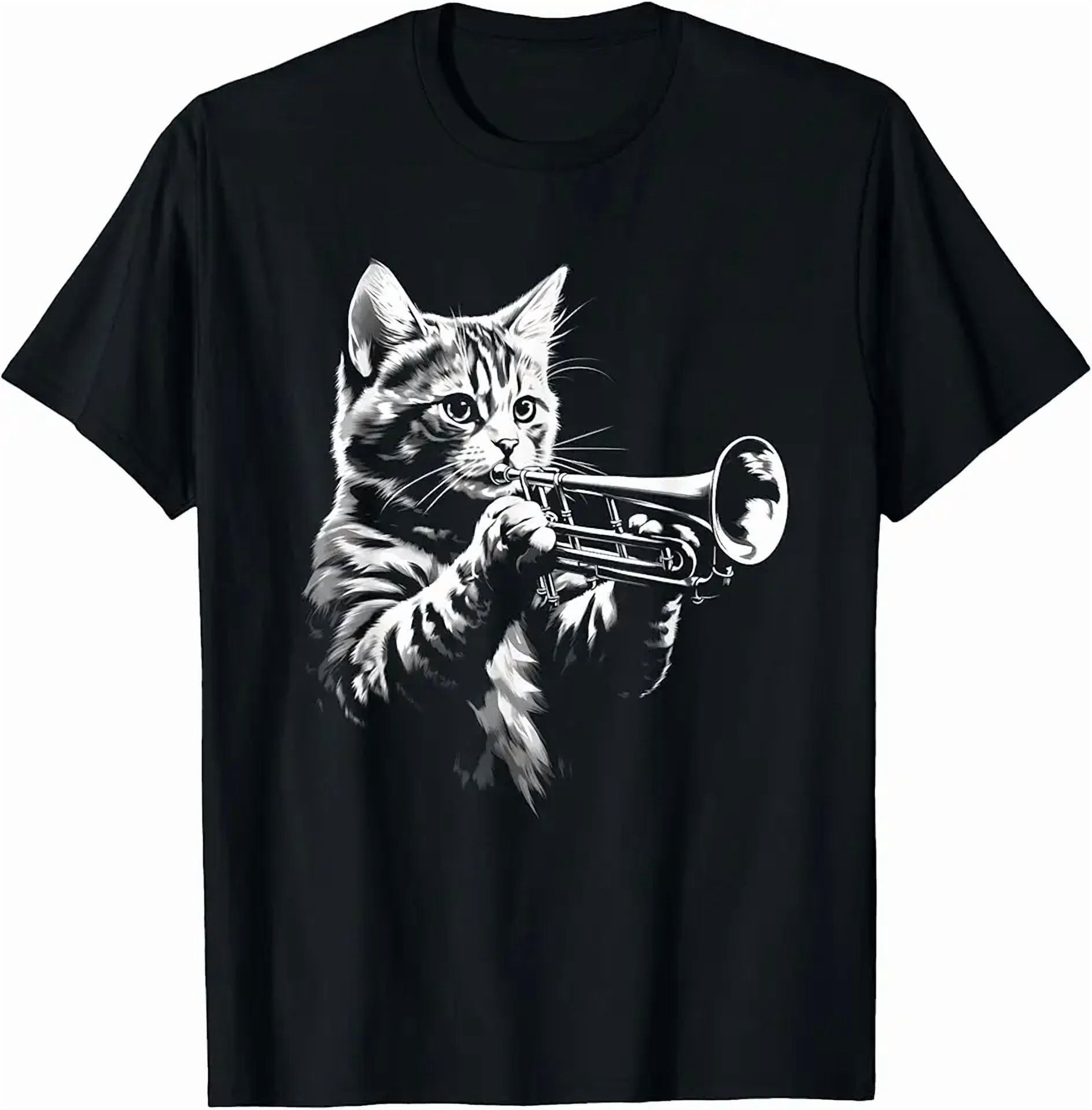 Funny Tabby Cat Playing Trumpet Jazz Musician Unisex Graphic T-Shirt ...