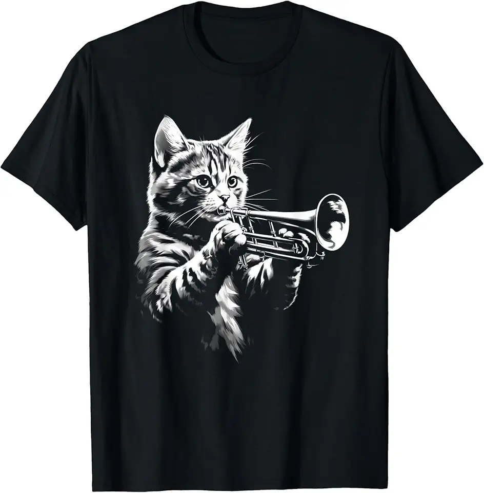 Funny Tabby Cat Playing Trumpet Jazz Musician Unisex Graphic T-Shirt ...
