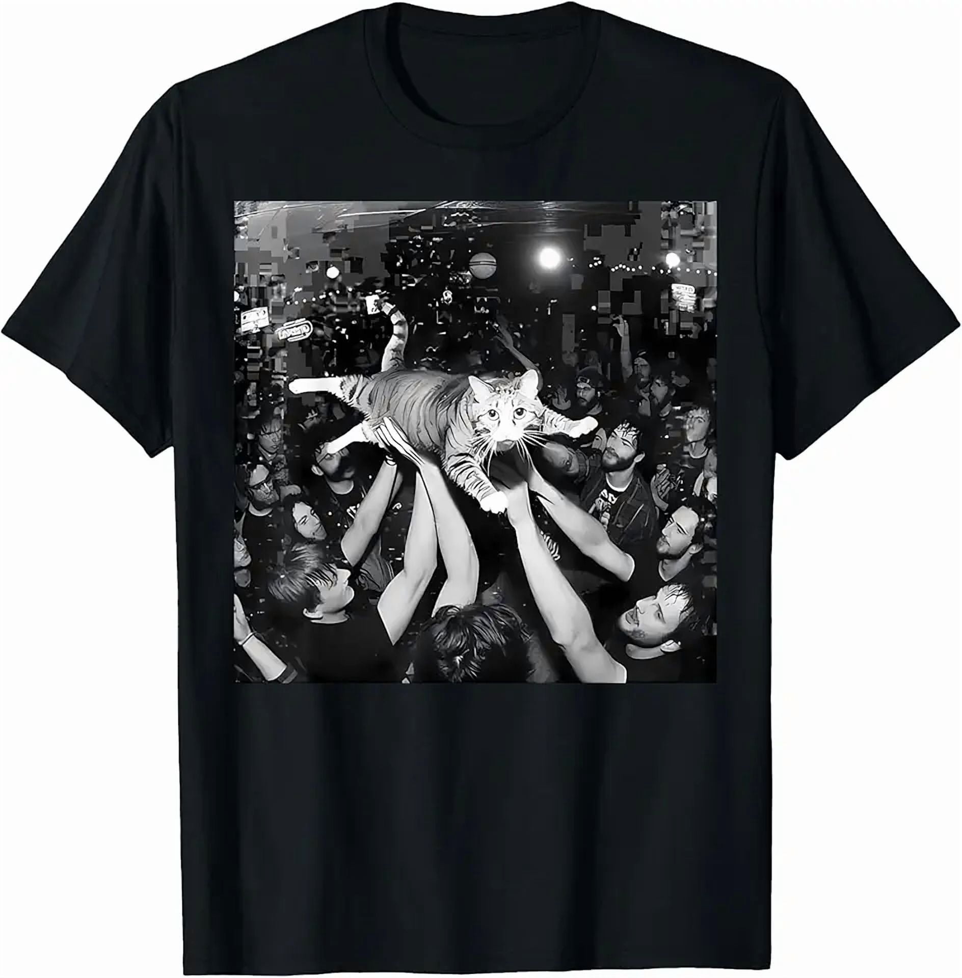 Funny Tabby Kitten Crowd Surfing Graphic for Unisex Short Sleeve Casual ...