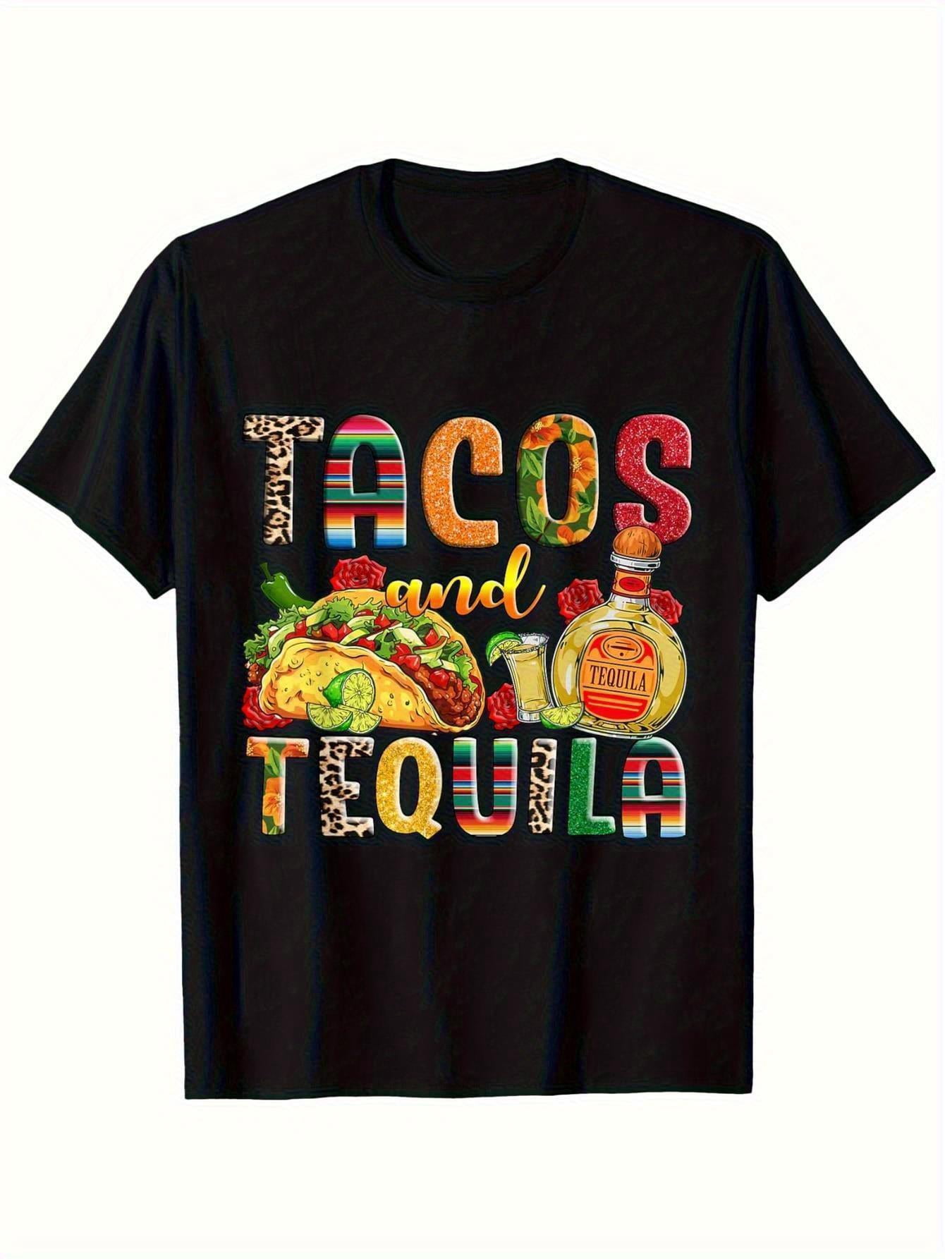 Funny Tacos & Tequila Graphic T-Shirt - Mexican Food Lover Design, 100% ...