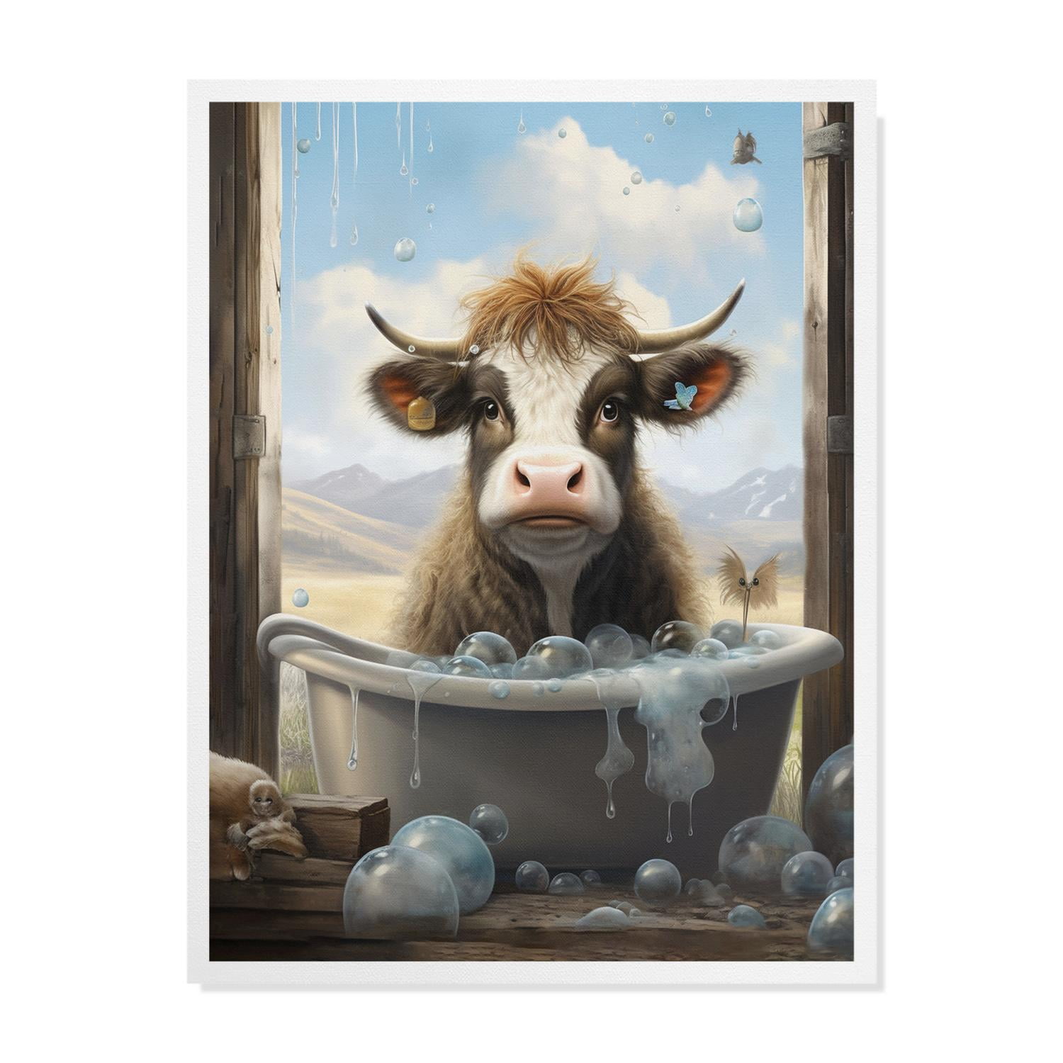 Funny Take a Bath Cow Wall Art Black and White Canvas Prints Bathroom ...