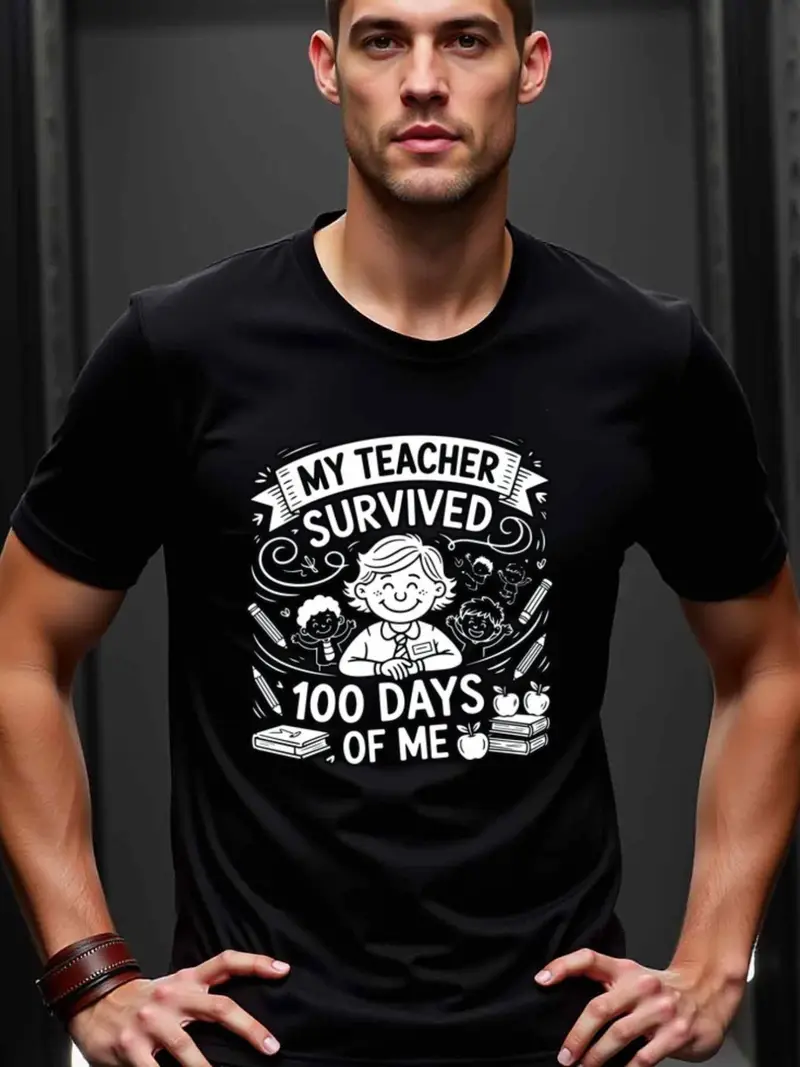 Funny Teacher 100th Day of School Graphic Men's Casual Short Sleeve Tee ...