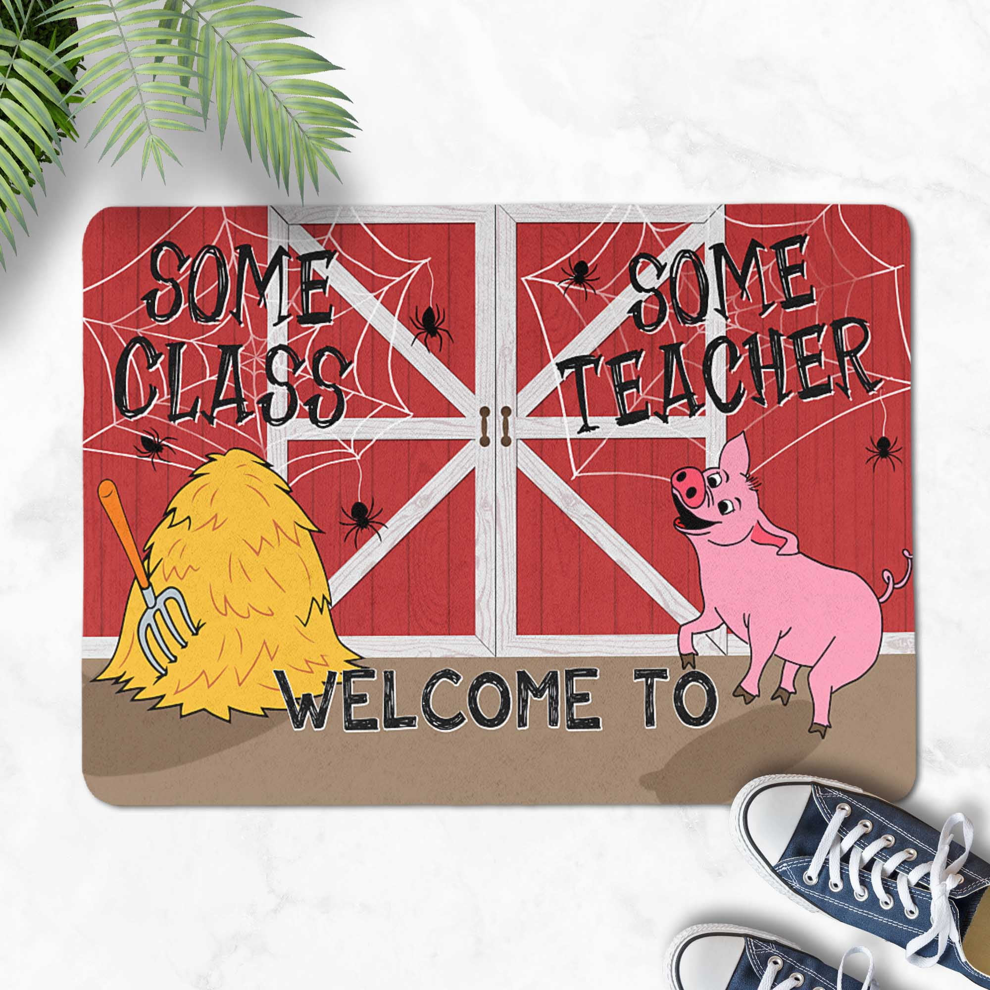 Funny Teacher Farmhouse Doormat, Barn Haystack and Pig Rug for ...