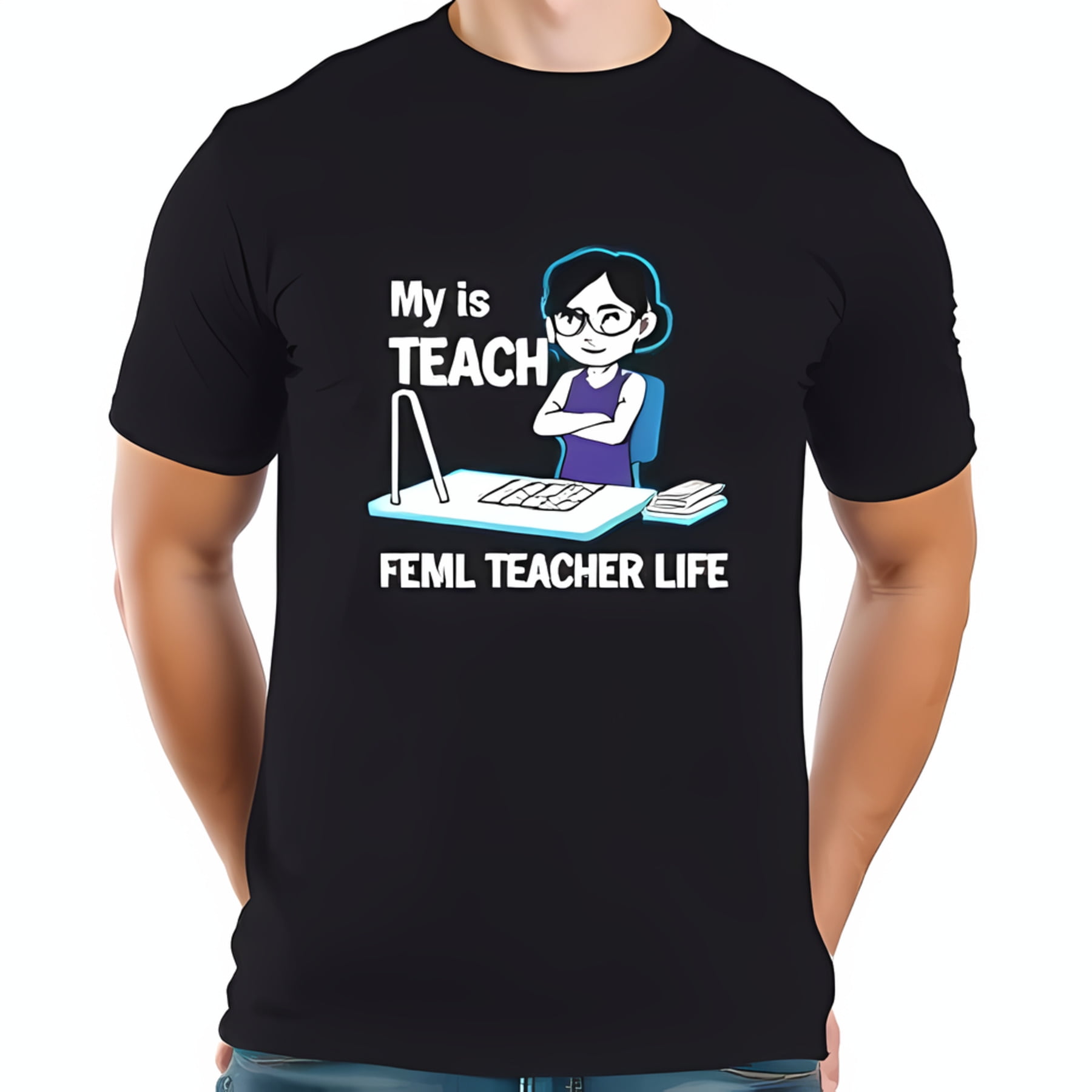 Funny Teacher T-Shirt - Cartoon Female Teacher with Laptop & Books " My ...