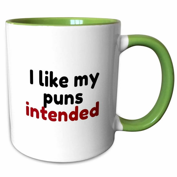 3drose, Funny Text of I Prefer My Puns Intended, 15oz Two-tone Green ...