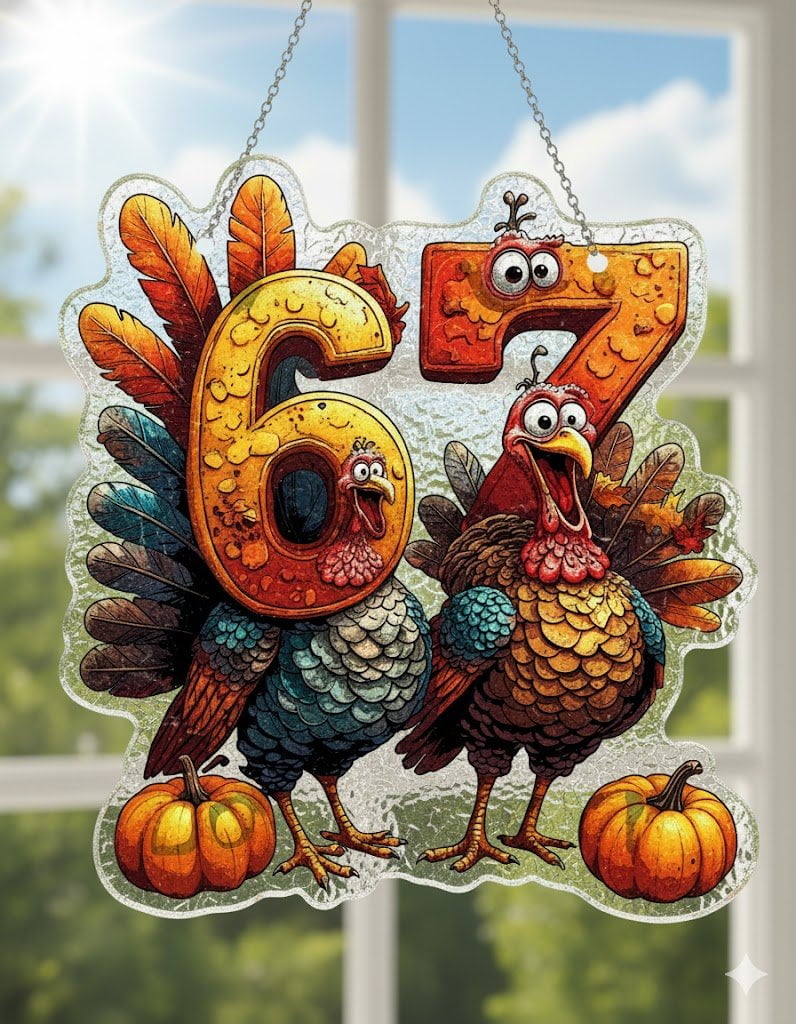 Funny Thanksgiving Turkey Suncatcher | Six Seven 6 7 Meme | Water ...