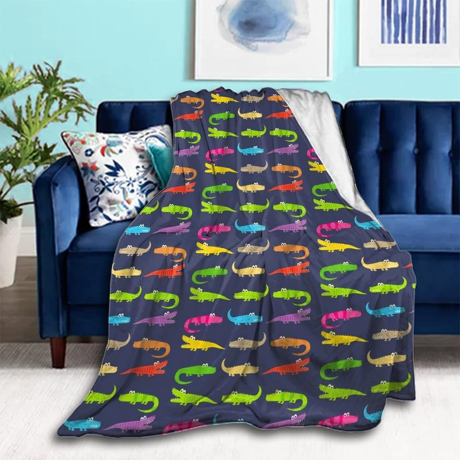 Funny Throw Blanket Kawaii Colorful Rainbow Alligator for Couch Bed ...