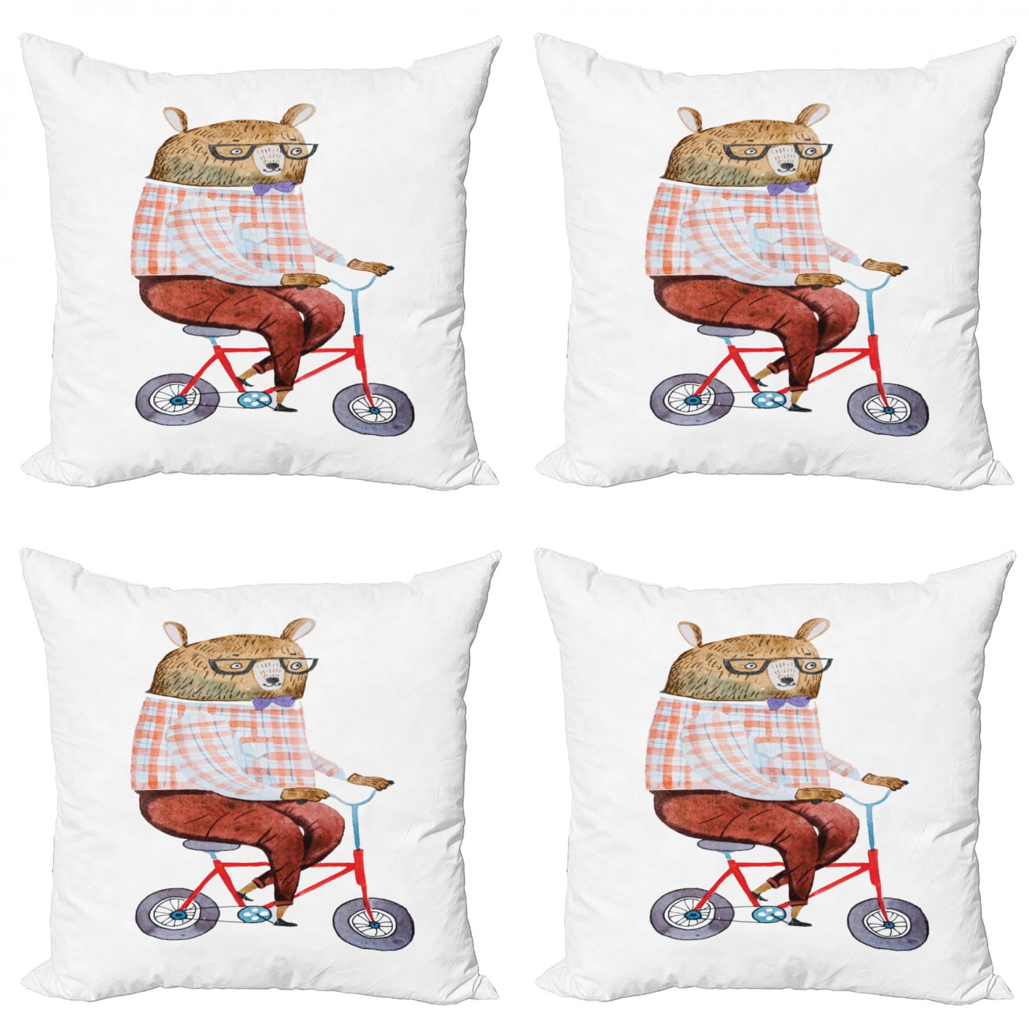 Ambesonne Funny Throw Pillow Cover 4 Pack, Urban Bear on Bicycle, 24 ...
