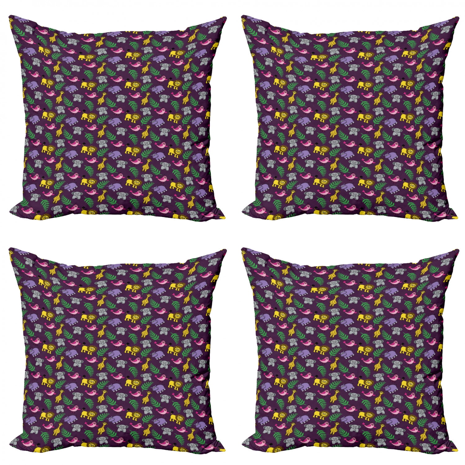 Ambesonne Funny Throw Pillow Cover 4 Pack, Funny Cartoon Animals, 16 ...