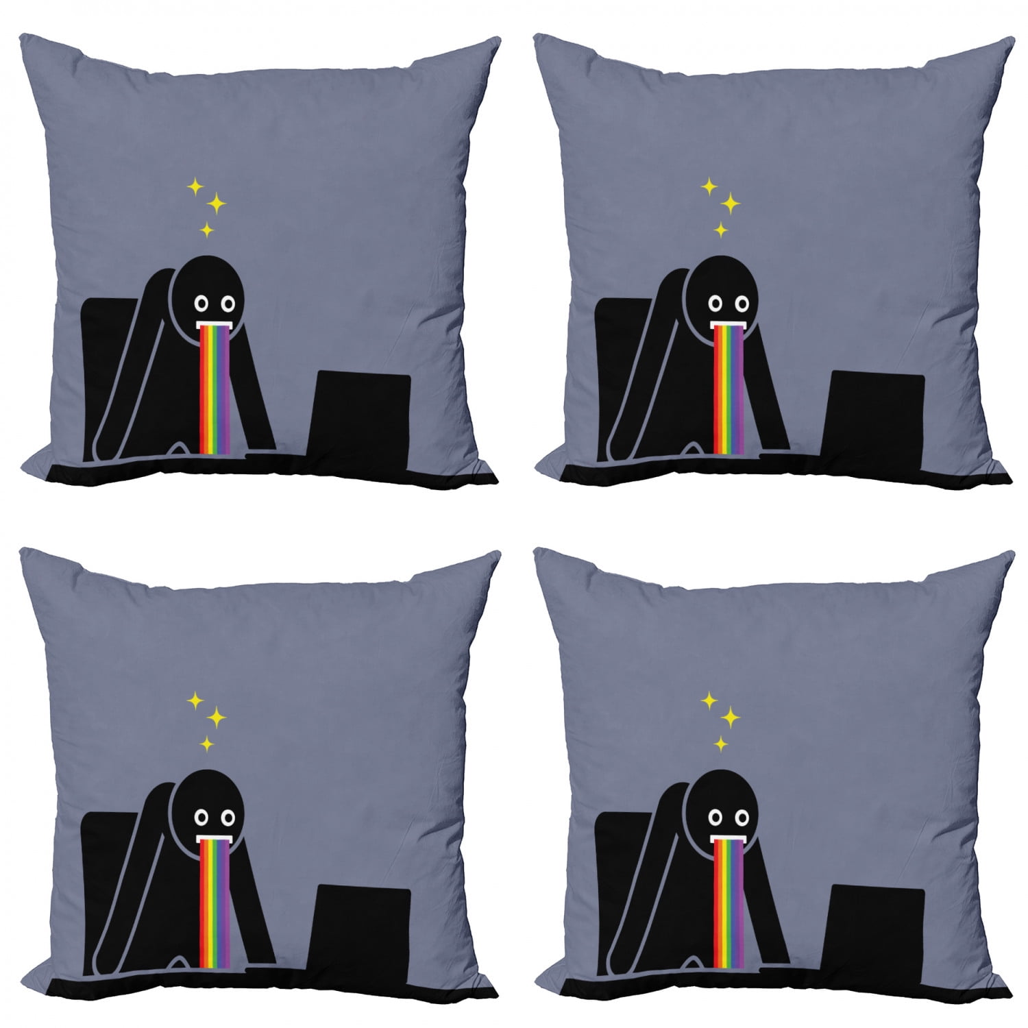 Funny Throw Pillow Cushion Case Pack of 4, Office Fun Amazed Man Puke ...