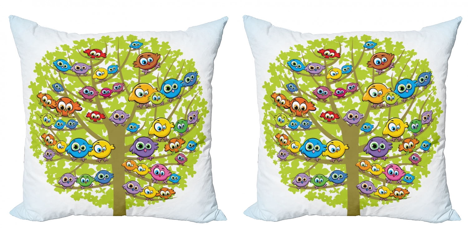 Ambesonne Funny Throw Pillow Cover 2 Pack, Canary Bird Fun Family, 18 ...