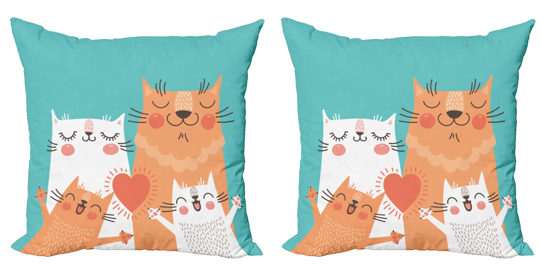 Ambesonne Funny Throw Pillow Cover 2 Pack, Kitty Couple Happy, 24 ...