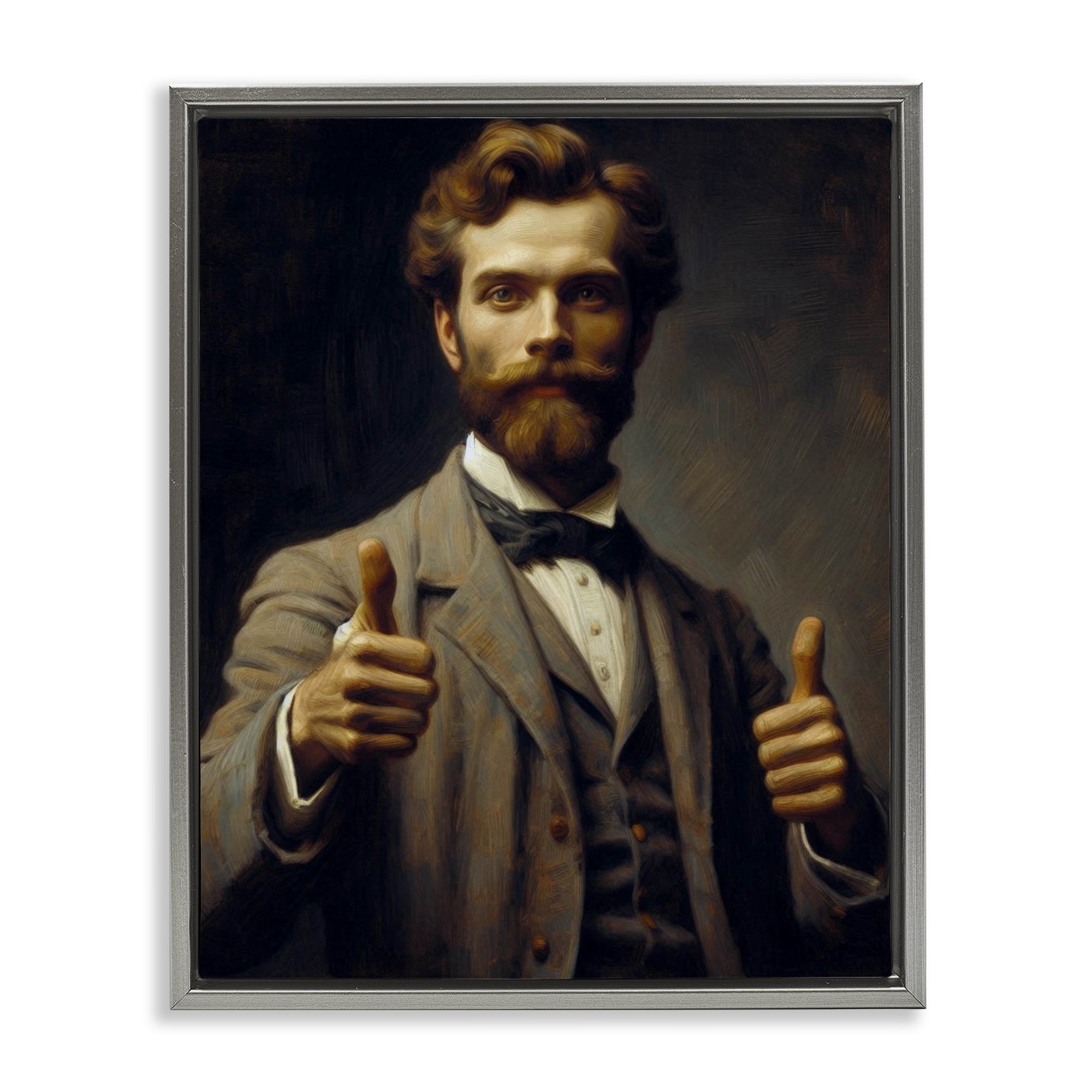Funny Thumbs Up Gentleman Gray Framed Floater Canvas Wall Art, design ...