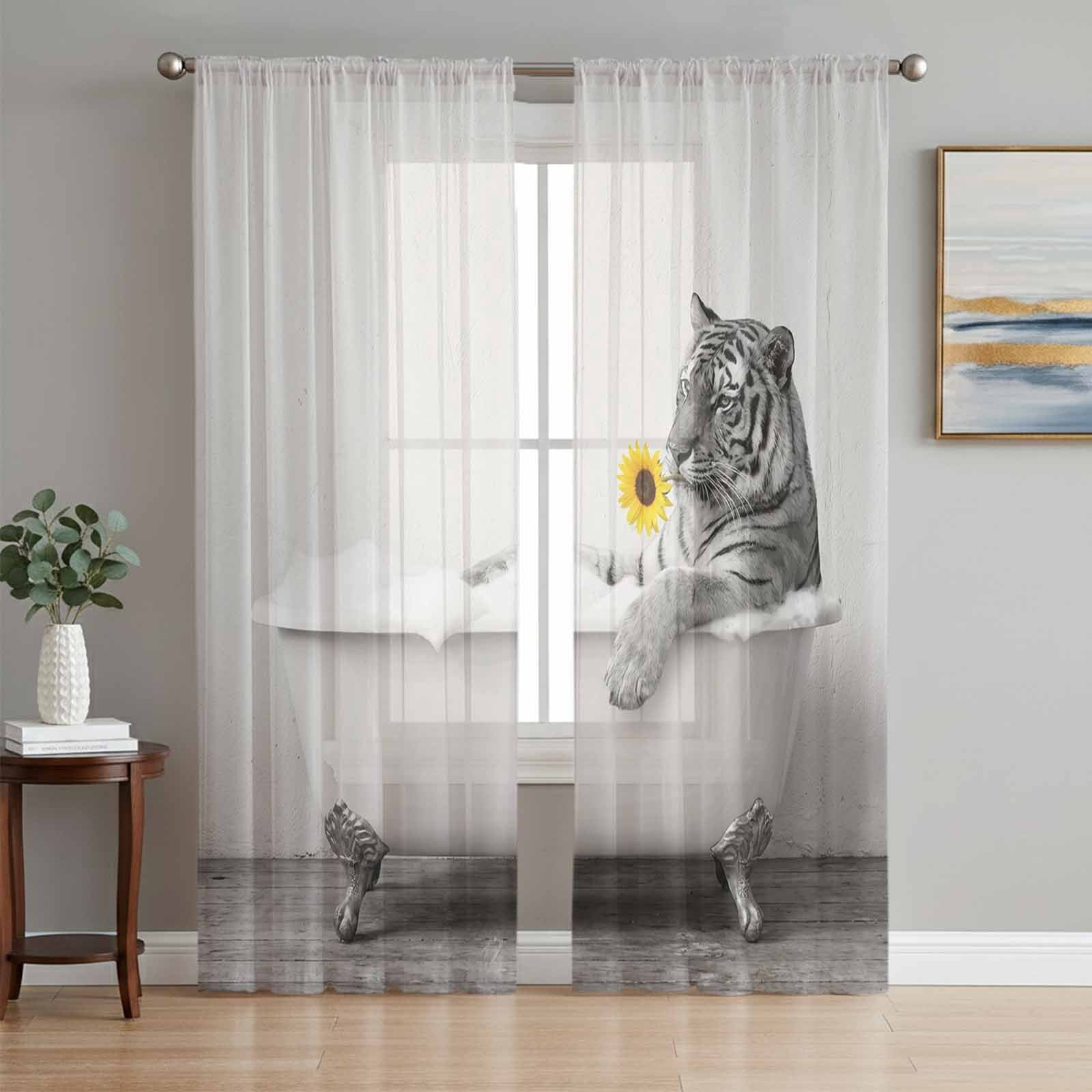 Funny Tiger Sheer Curtains 84 Inch Length 2 Panels Set Window ...