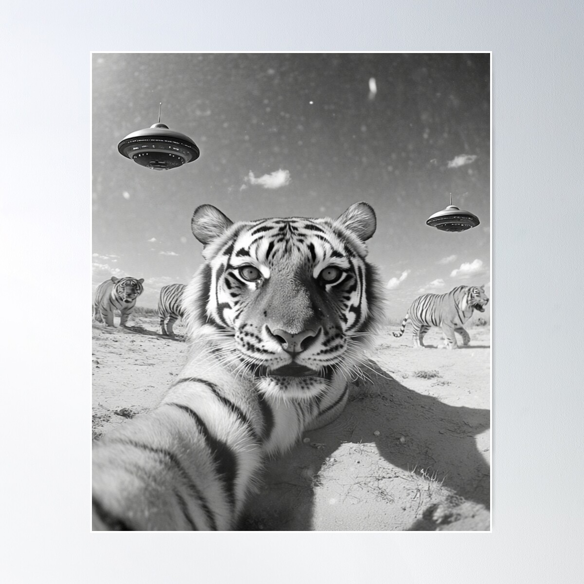 Funny Tiger Ufo Selfie Poster Wall Art, Modern Wall Decor For Living ...