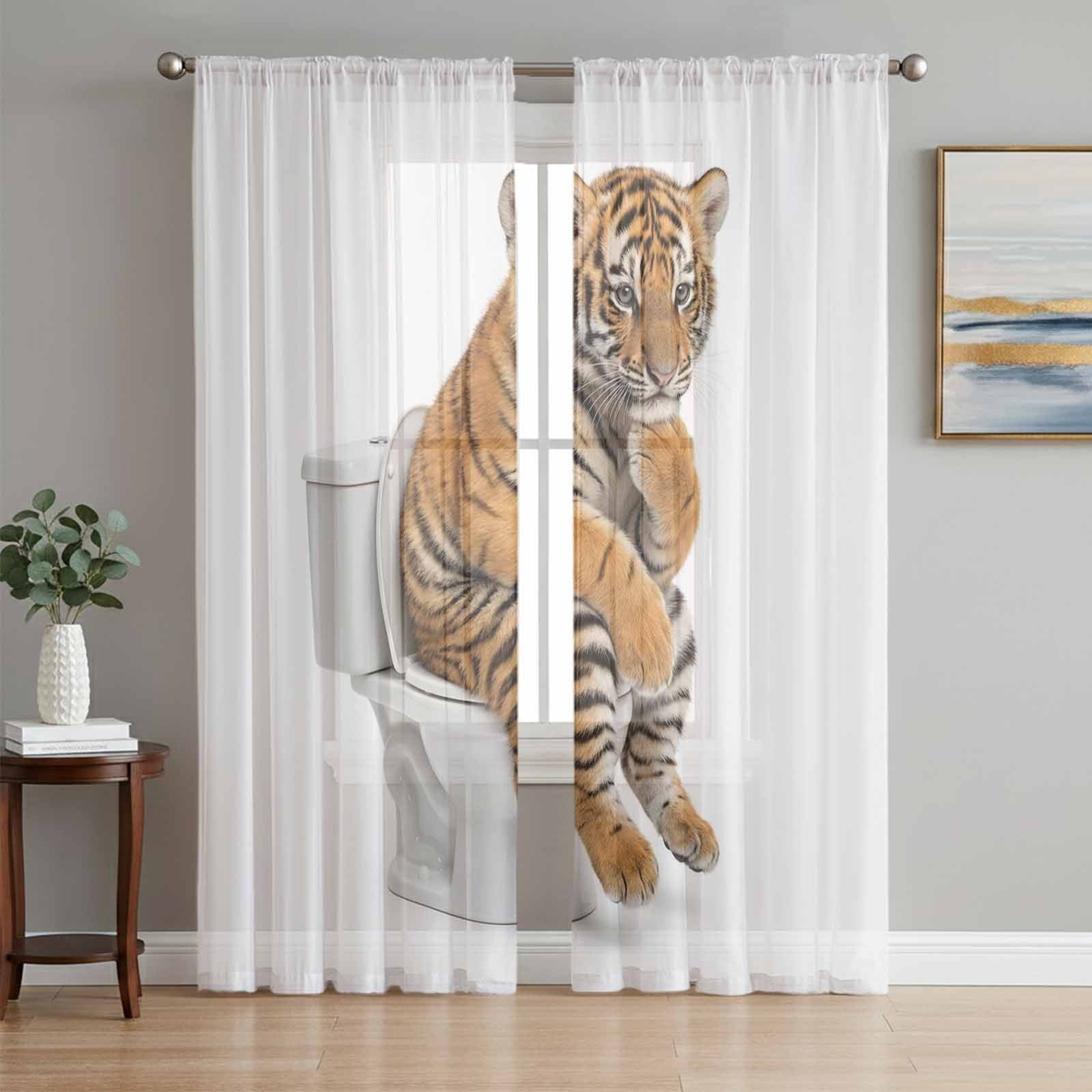 Funny Tigers Sheer Curtains 84 Inch Length 2 Panels Set Window ...