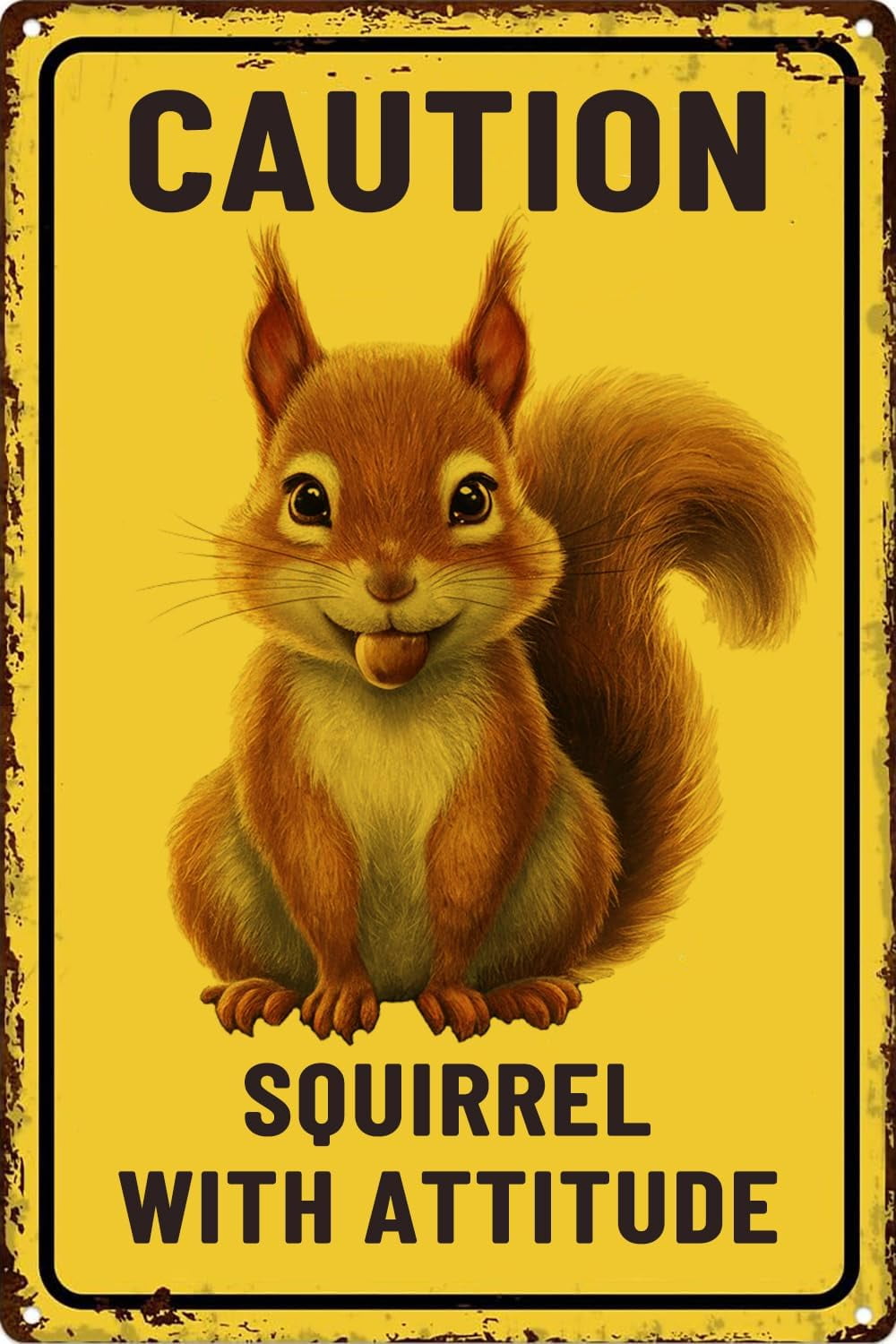 Funny Tin Sign Caution Squirrel with Attitude Metal Signs for Home ...