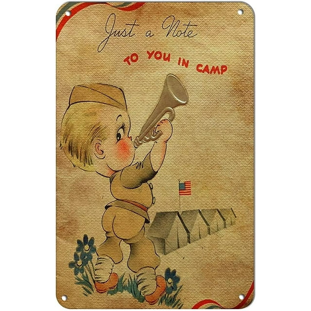 Funny Tin Sign Military Boy Blowing Reveille Funny Metal Sign Summer ...