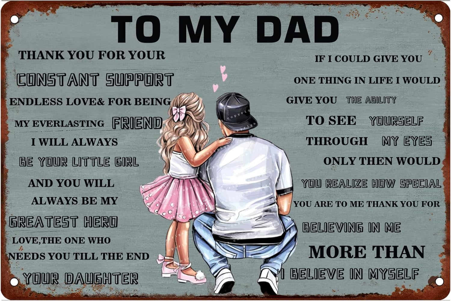 Funny Tin Sign to My Dad Metal Sign for Dad from Daughter Birthday Gift ...