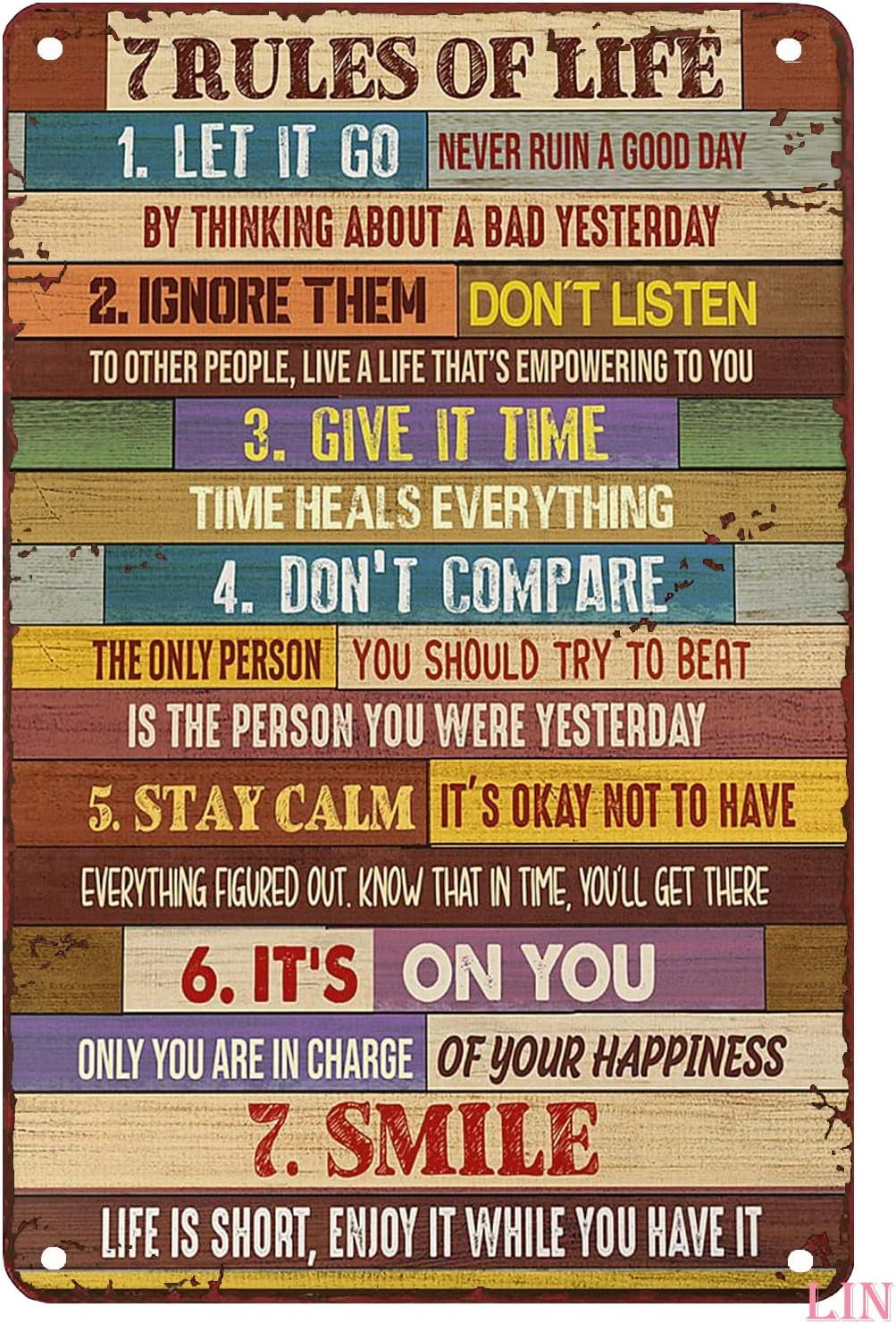 Funny Tin Signs Adult 7 Rules Of Life Inspirational Art Home Office ...