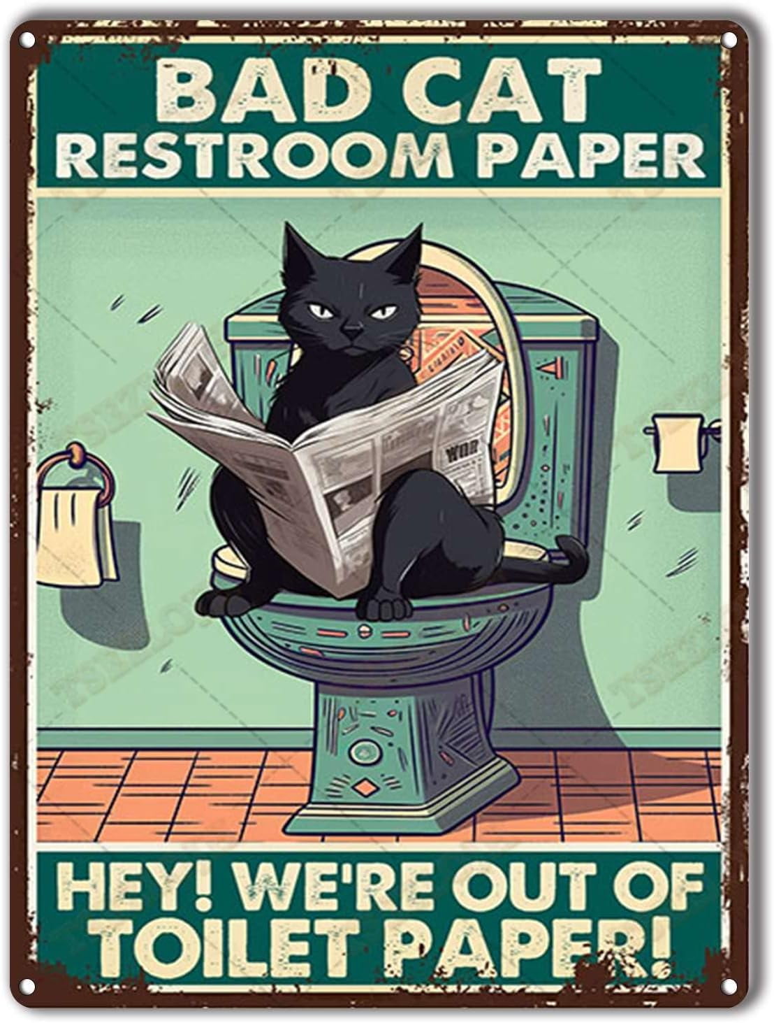 Funny Tin Signs Bad Cat Restroom Paper Home Bar Signs for Small Vintage ...