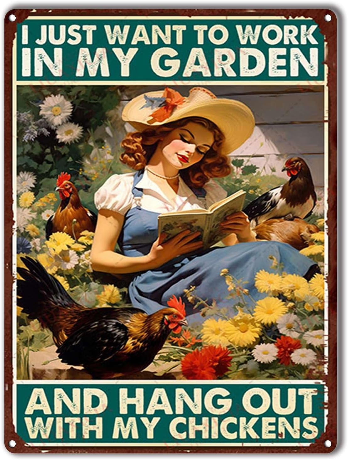Funny Tin Signs I Just Want To Work In My Garden Chicken Tin Bar Signs ...