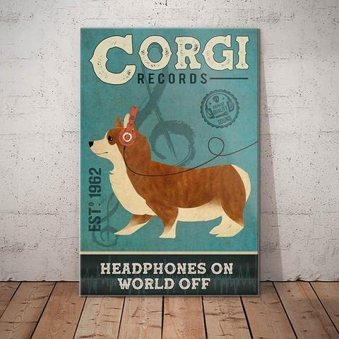 Funny Tin Signs for Men Corgi Dog Records Company Sign Vintage Tin Sign ...