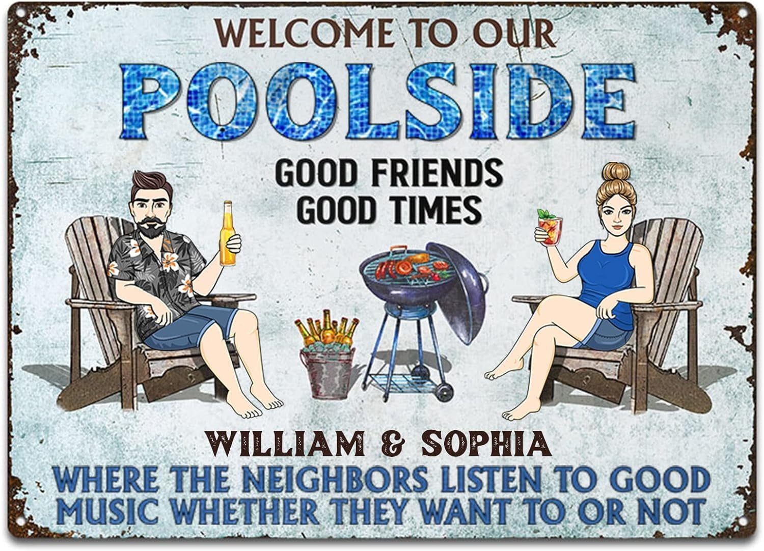 Funny Tin Signs｜Welcome to Our Poolside Tin Sign Gift for Couples ...