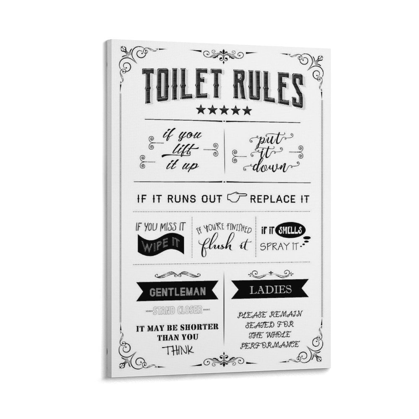 Funny Toilet Bathroom Rules 2 Canvas Wall Art Prints Poster Gifts Photo ...