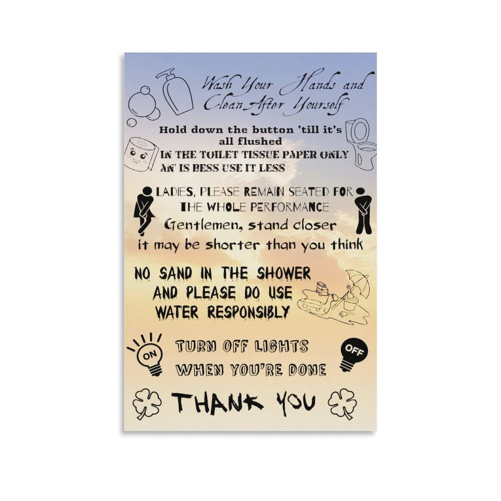 Funny Toilet Bathroom Rules Posters Wall Art Painting Canvas Gift ...