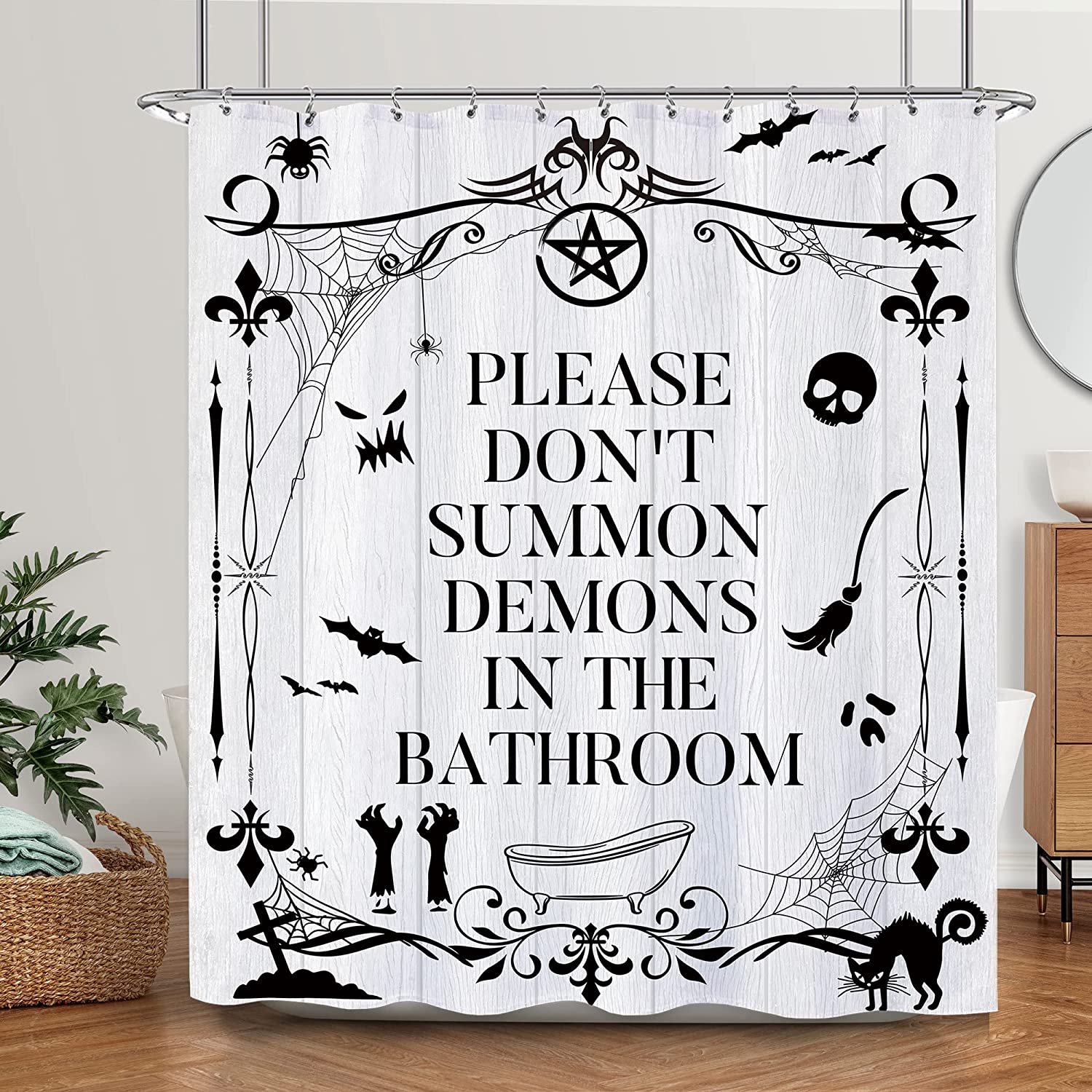 Funny Toilet Rules Shower Curtain Gothic Halloween Goth Witchy Shower ...