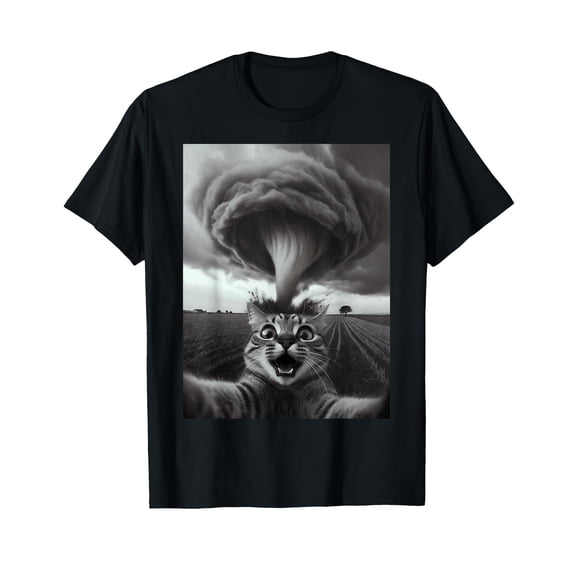 Funny Tornado Selfie Cat Meme T-Shirt - Cute Storm Weather Humor for ...