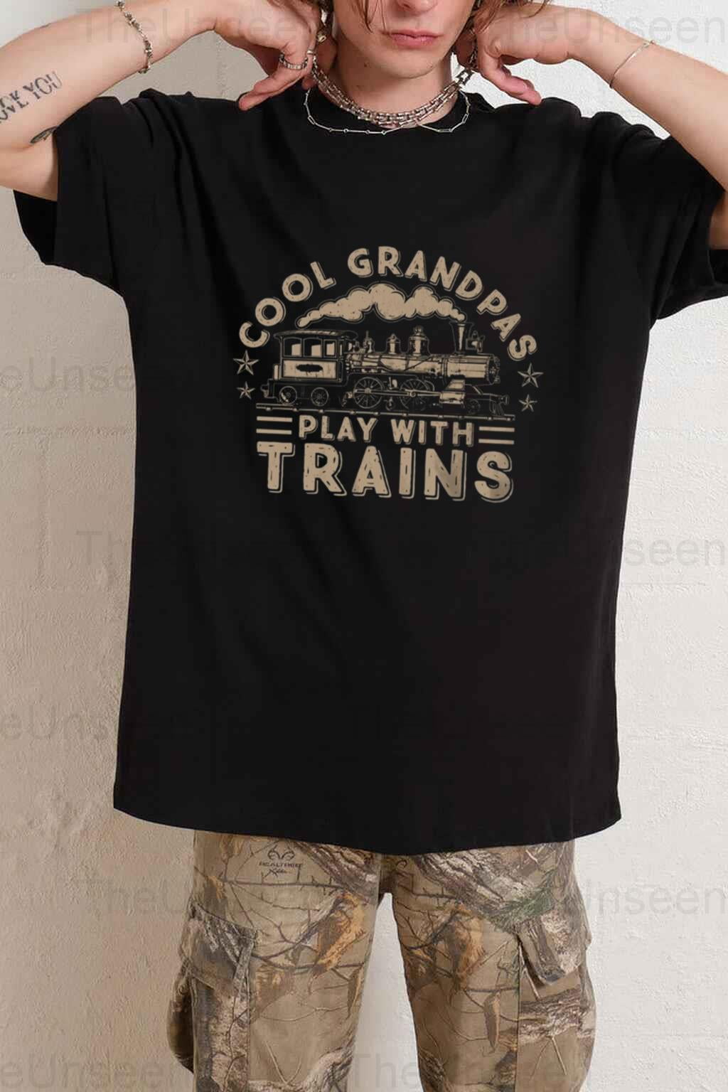 Funny Train T-Shirt, Cool Grandpas Play With Trains Shirt up to 5XL ...