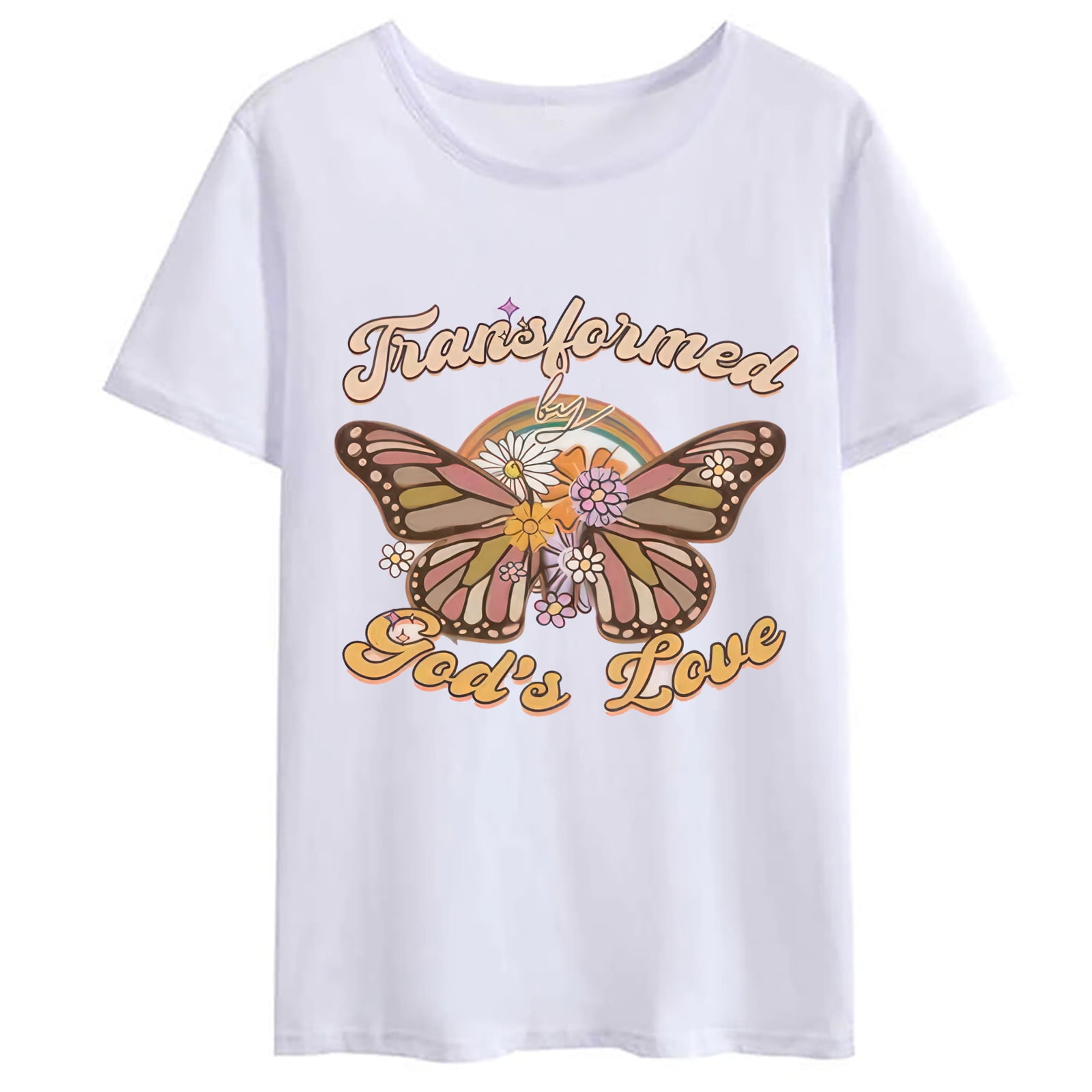 Funny Transformed By God'S Love Butterfly Print T Shirt Graphic Top ...