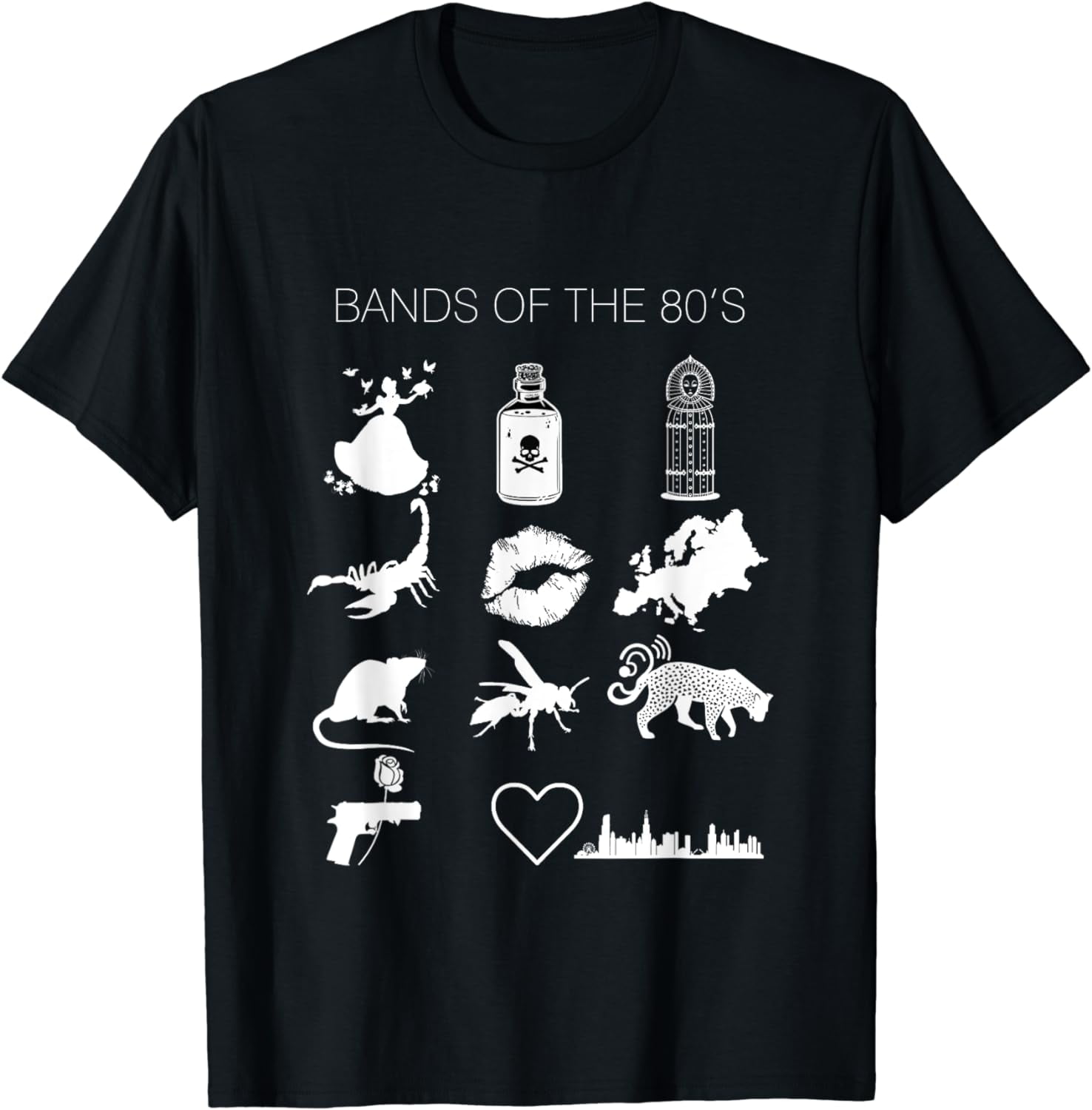 Funny Trendy Bands of the 80's Hair Bands Rock Bands, 1980's T-Shirt ...