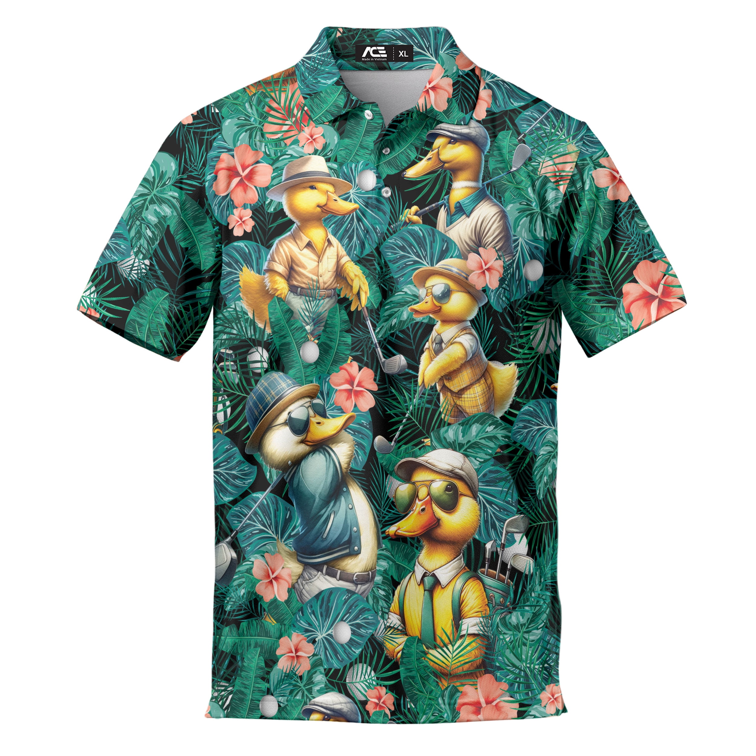 Funny Tropical Duck Golf Polo Shirts For Men Shirt Floral Aloha Golf ...