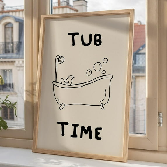 Funny Tub Time Print Minimalist Bathroom Wall Art UNFRAMED PAPER POSTER ...