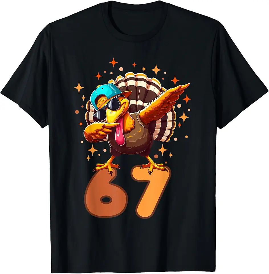 Funny Turkey Dab 67 Six Seven Thanksgiving Meme Brainrot T-Shirt ...