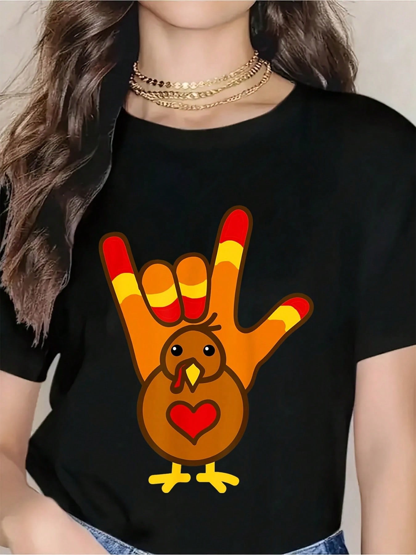 Funny Turkey Hand Sign T-Shirt For Thanksgiving Day - Cute Cartoon ...