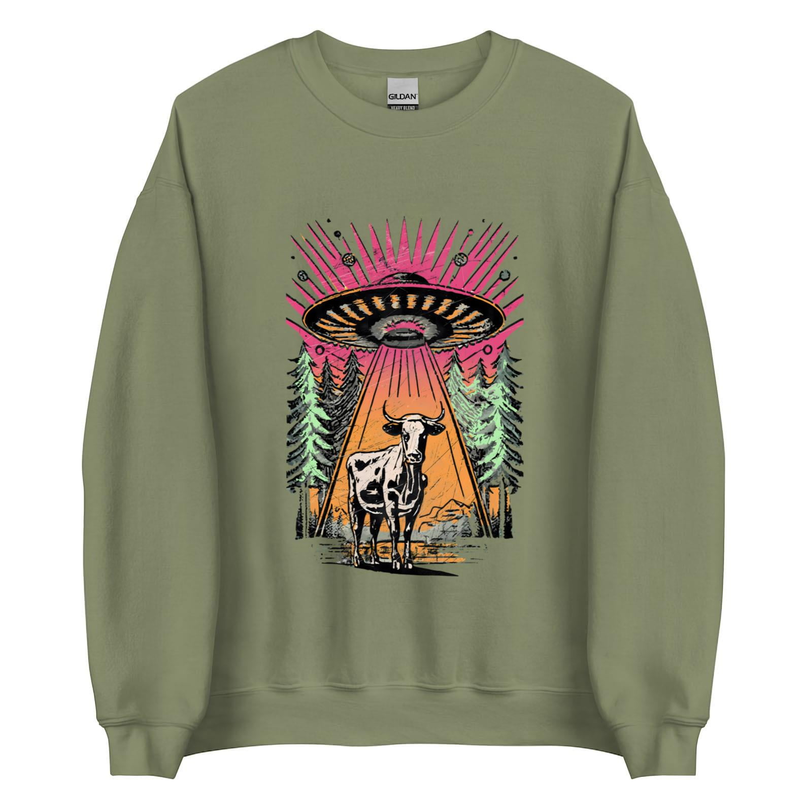 Funny UFO Cow Abduction T-Shirt, Retro Alien Graphic Tee, Paranormal ...