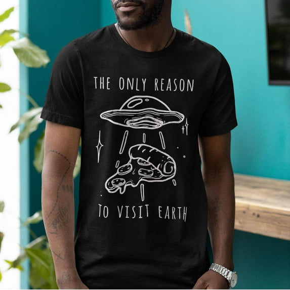 Funny UFO Pizza T-Shirt Alien Foodie Tee, Retro Hand-Drawn Graphic ...