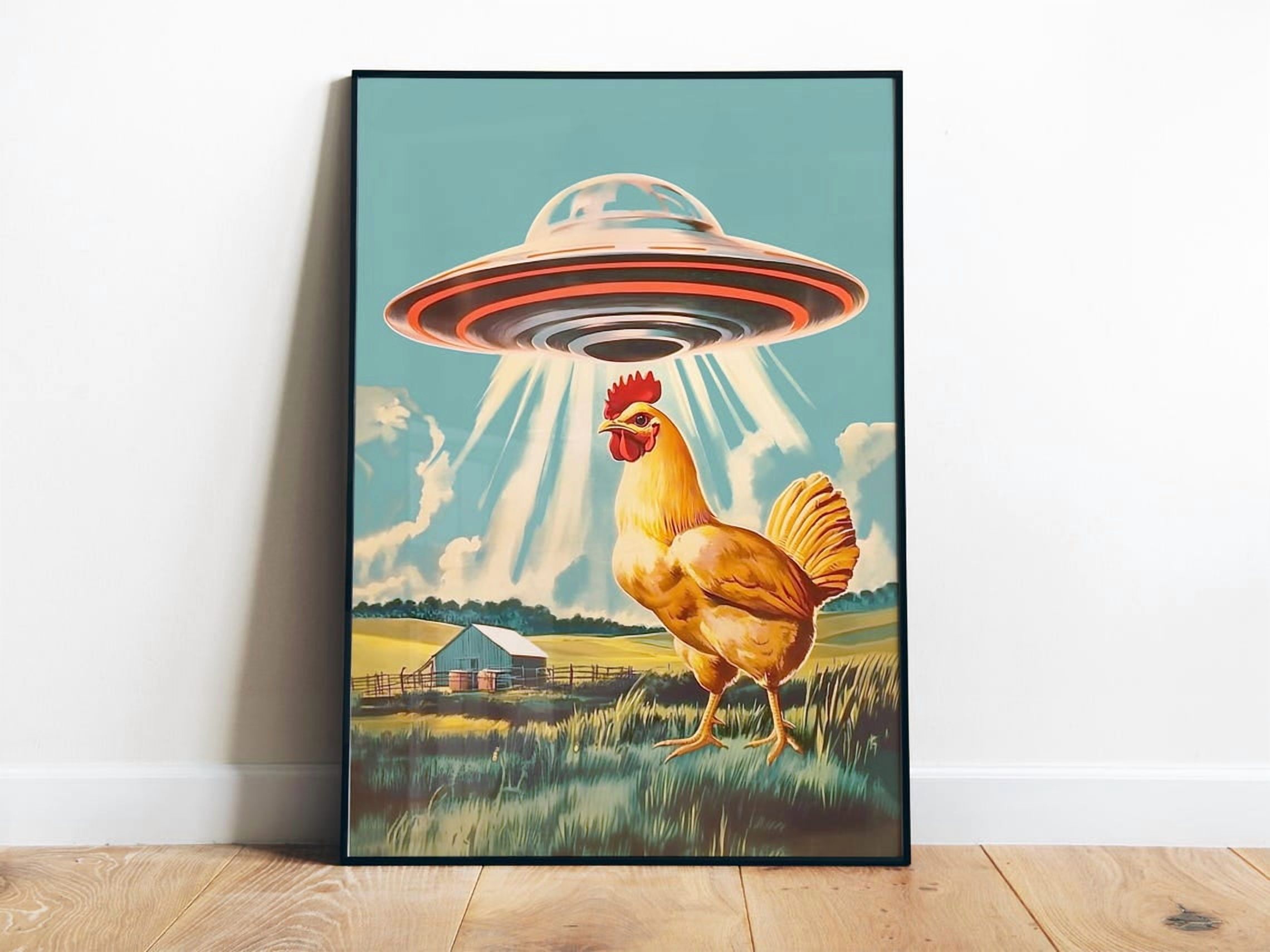 Funny Ufo Art Alien Zone Decor Chicken Print Farm Themed Decor Alien ...