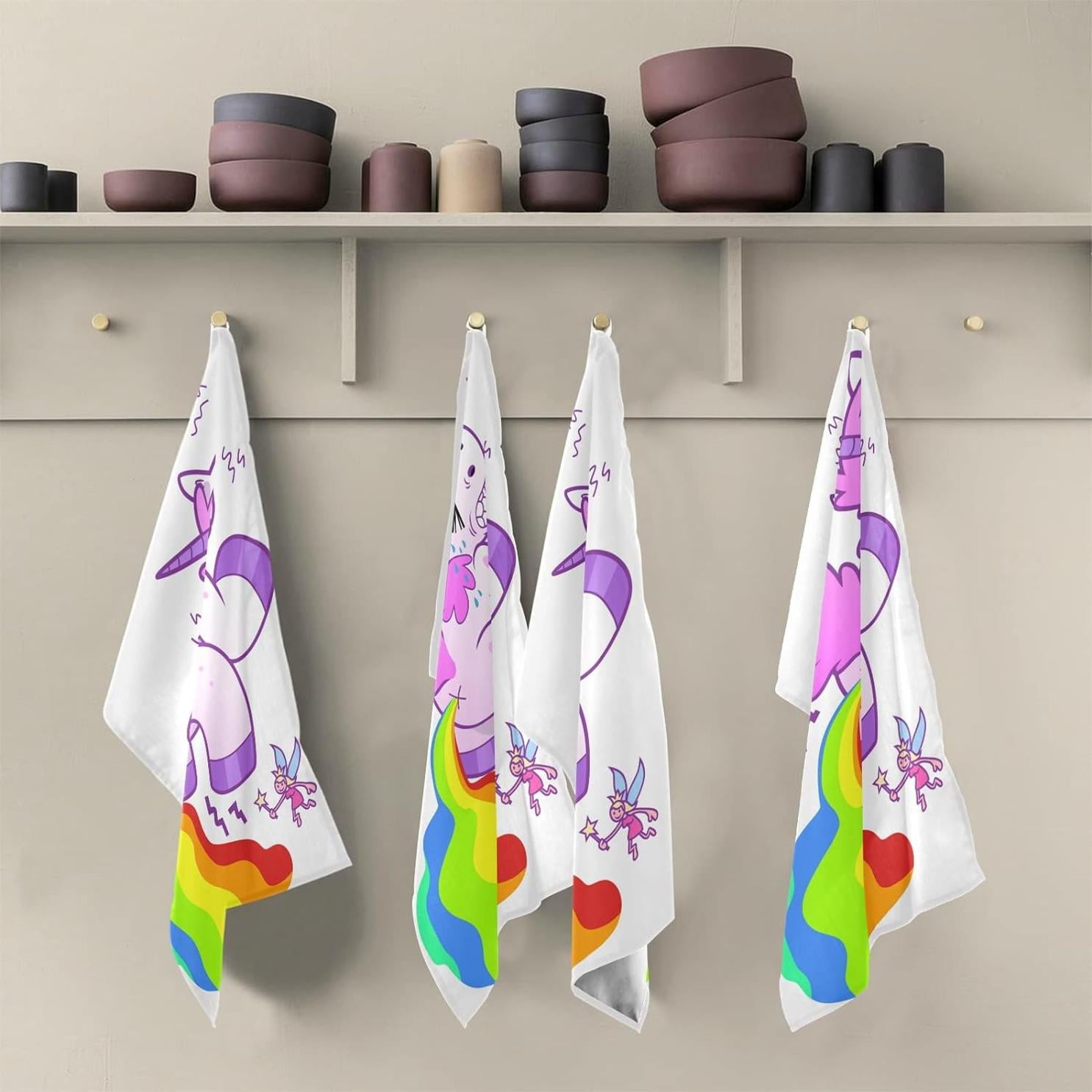 Funny Unicorn Pooping Rainbow Dish Towels Set of 6, Cartoon Washable ...