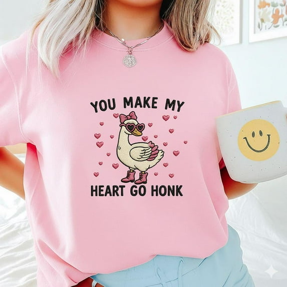 Funny Valentine Goose 2026 Design, Pink Coquette Honk You Make My Heart ...